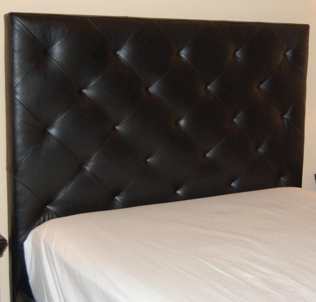 Modern Queen Size Diamond Tufted Black Genuine Leather Bed Etsy