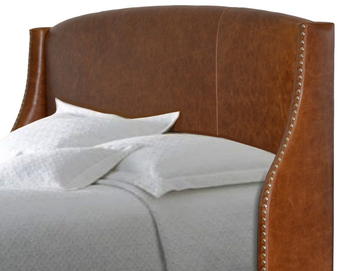 King Size Wing Headboard for Bed W/ Nail Heads in Genuine Distressed ...