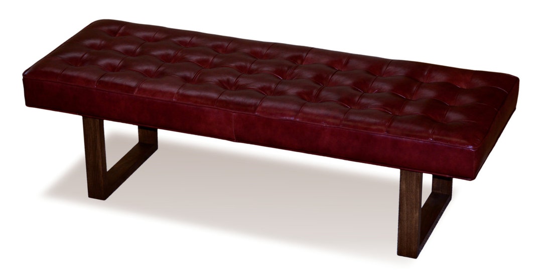 Retro - Modern Merlot Red Genuine Leather Bench, Ottoman, Coffee Table ...
