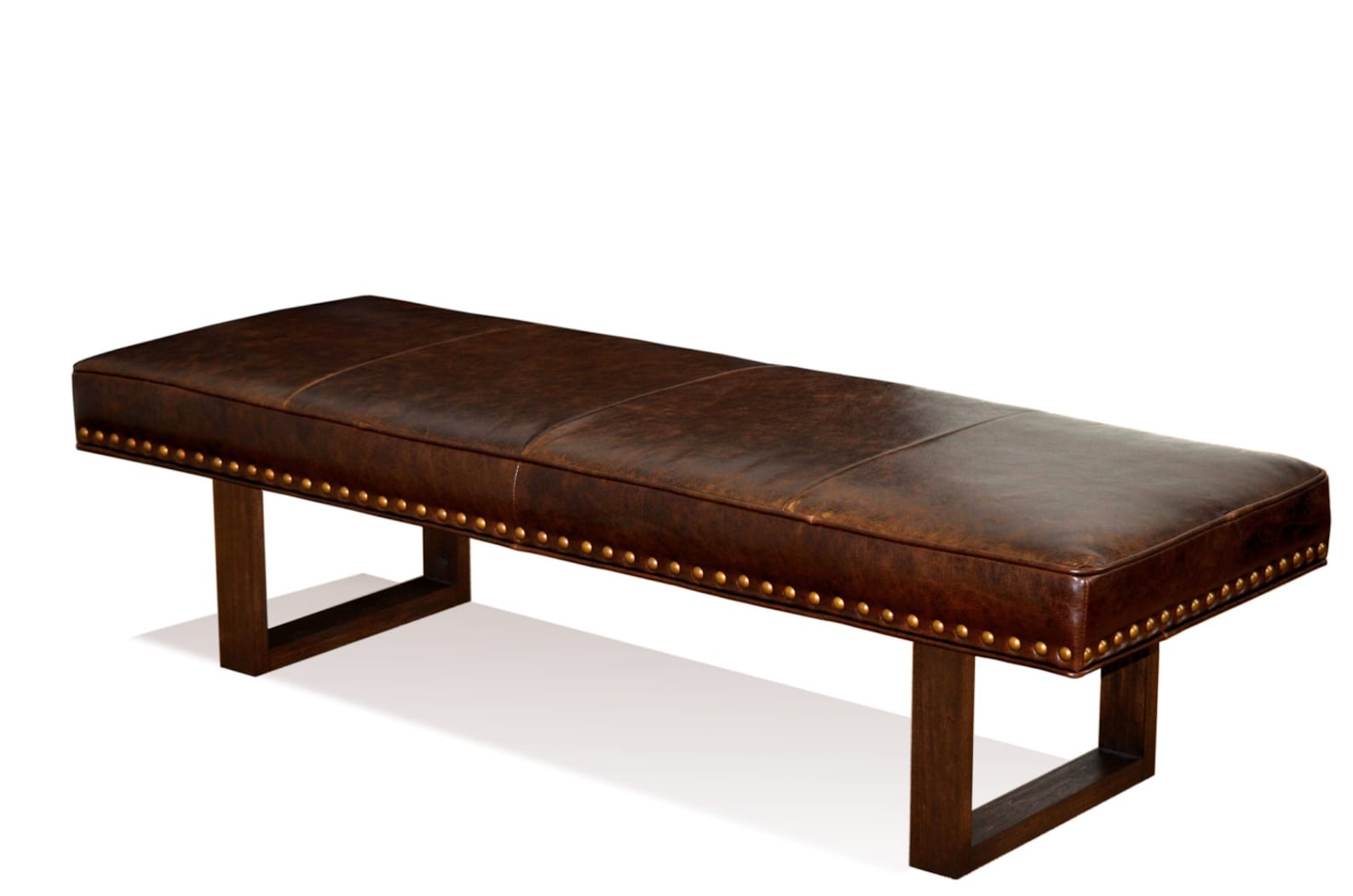 Antique Brown Genuine Leather Upholstered Bench Ottoman - Etsy