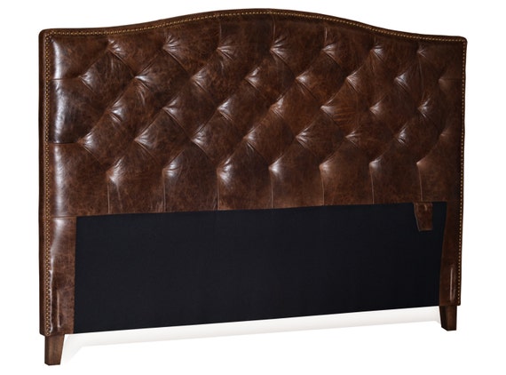 King Size Antique Brown Genuine Leather Diamond Tufted Headboard With Brass Nail Heads Etsy