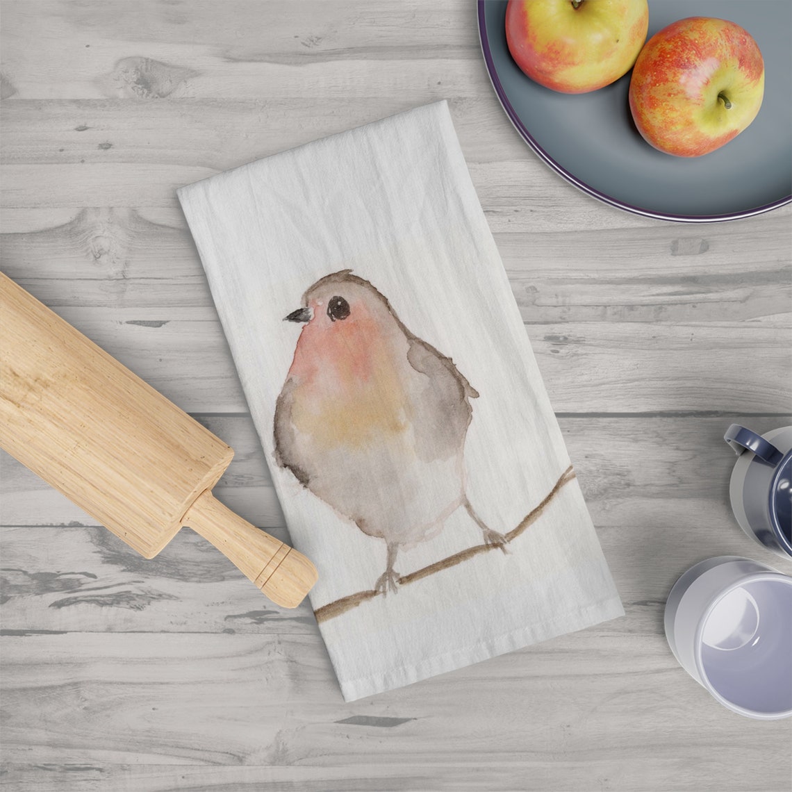 Watercolor Rustic Robin Tea Towel - Etsy