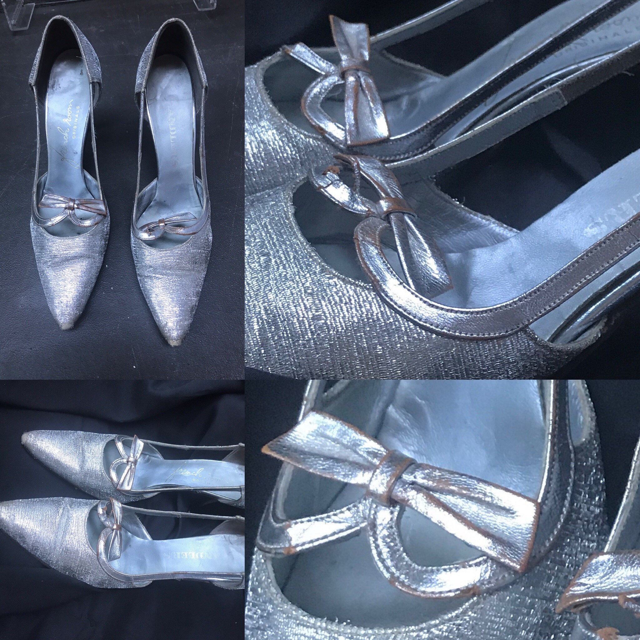 VTG 50s 60s Silver Metallic Stiletto High Kitten Heel Shoe French Room ...