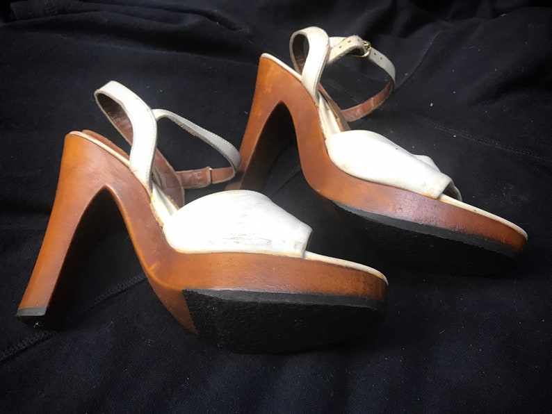 70s Vintage Wood Platform Sky High Heel Disco Hippie Shoe 7N - Etsy