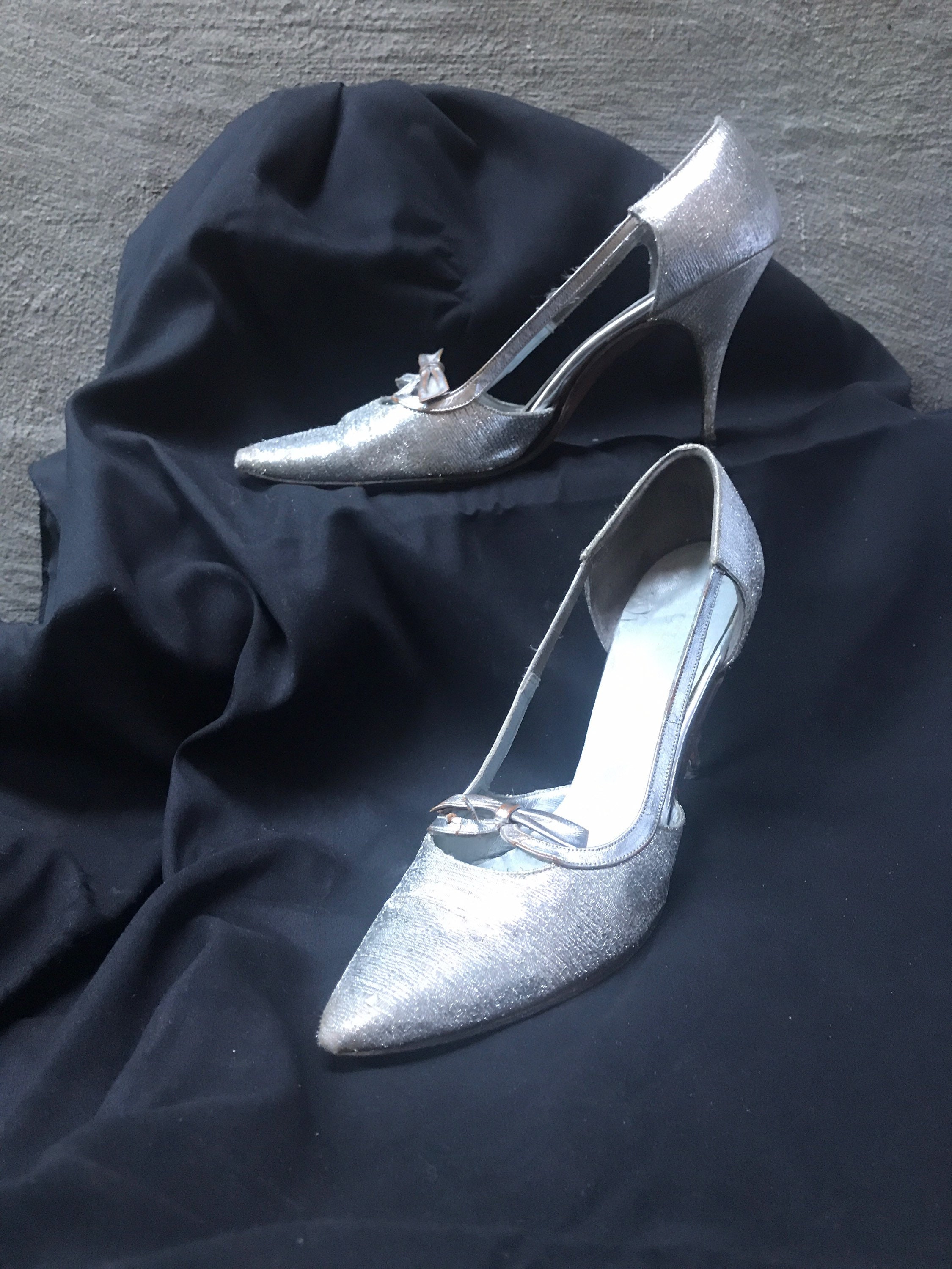 VTG 50s 60s Silver Metallic Stiletto High Kitten Heel Shoe French Room ...