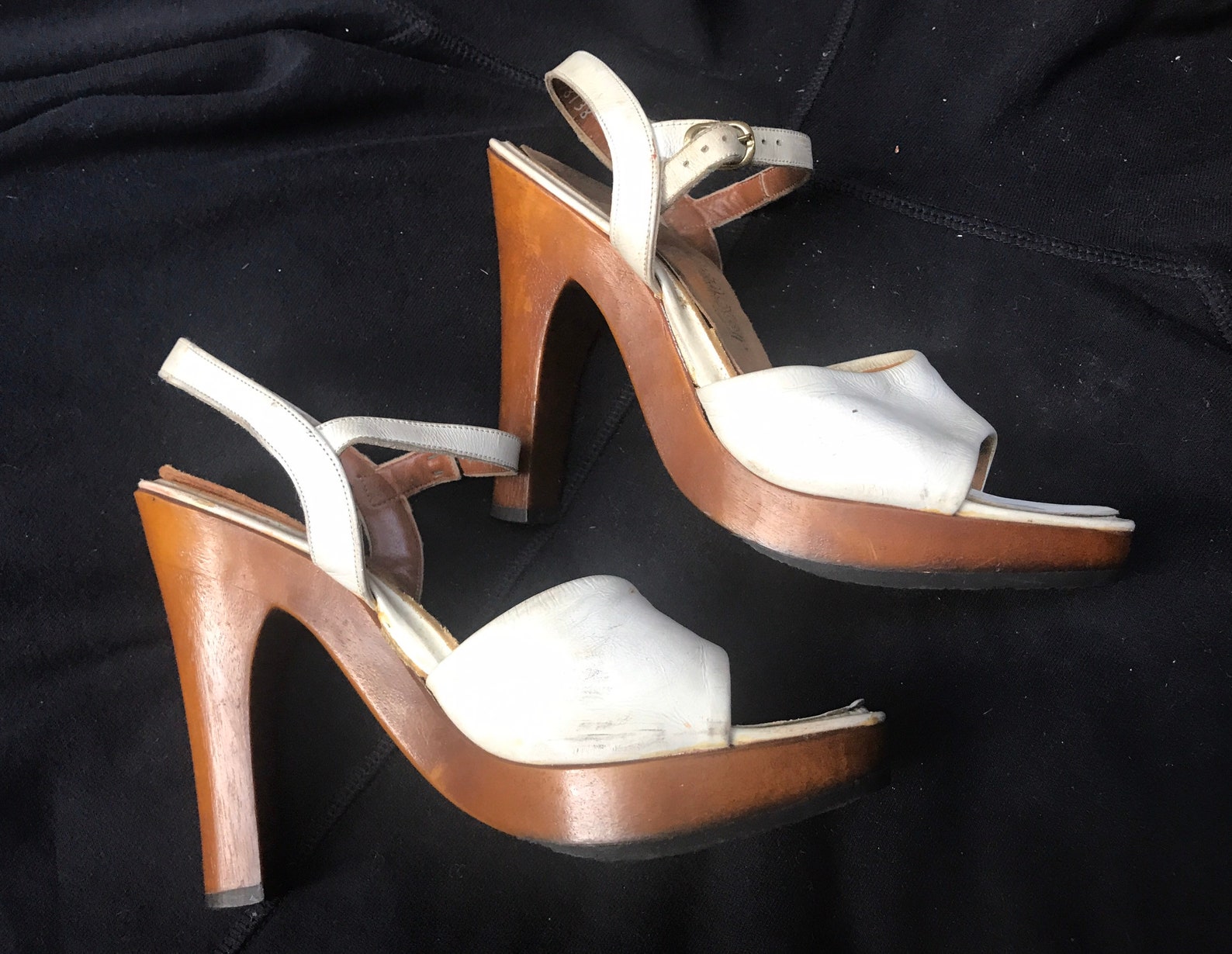 70s Vintage Wood Platform Sky High Heel Disco Hippie Shoe 7N - Etsy