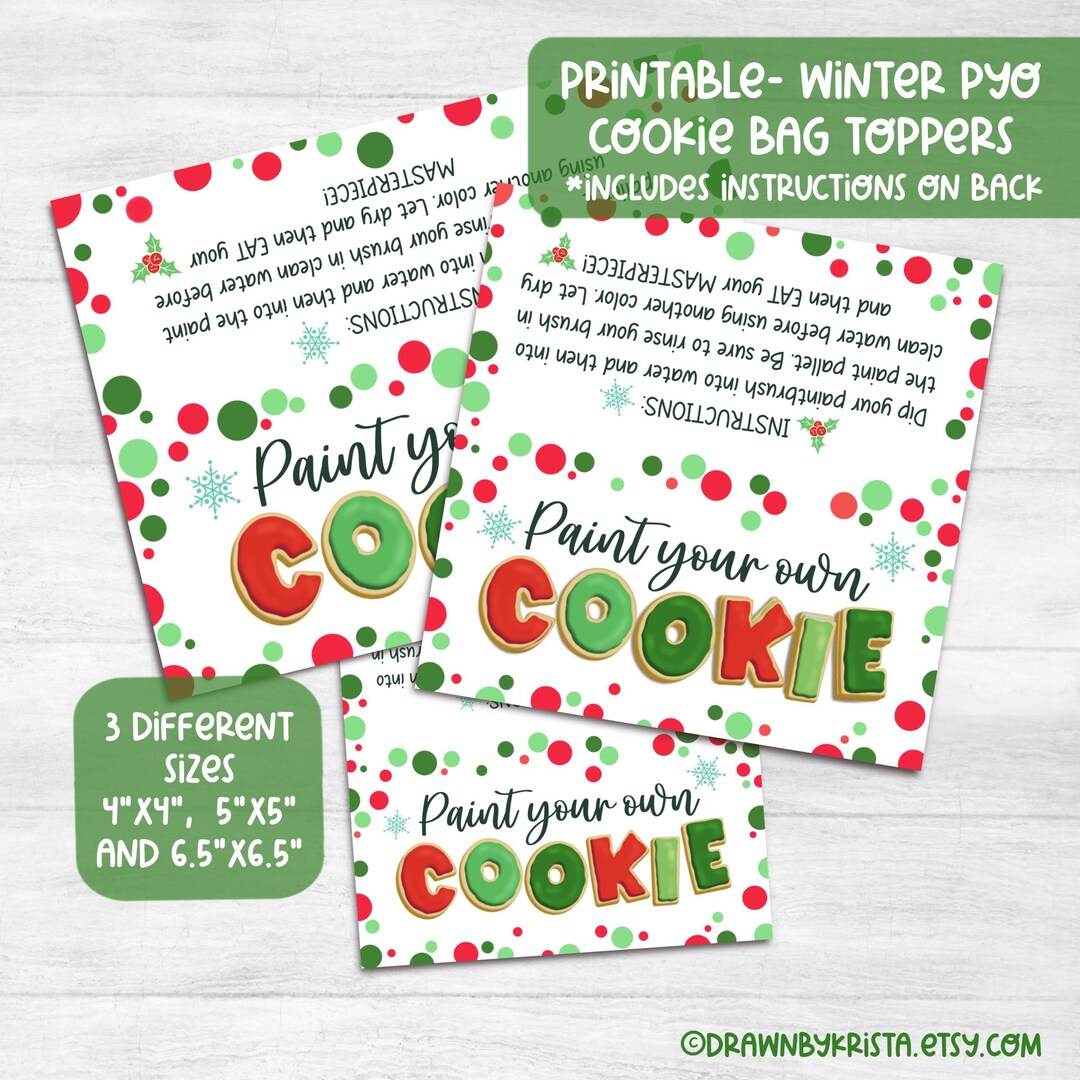 Winter Christmas Printable PYO Cookie Bag Topper Treat Holiday Paint ...