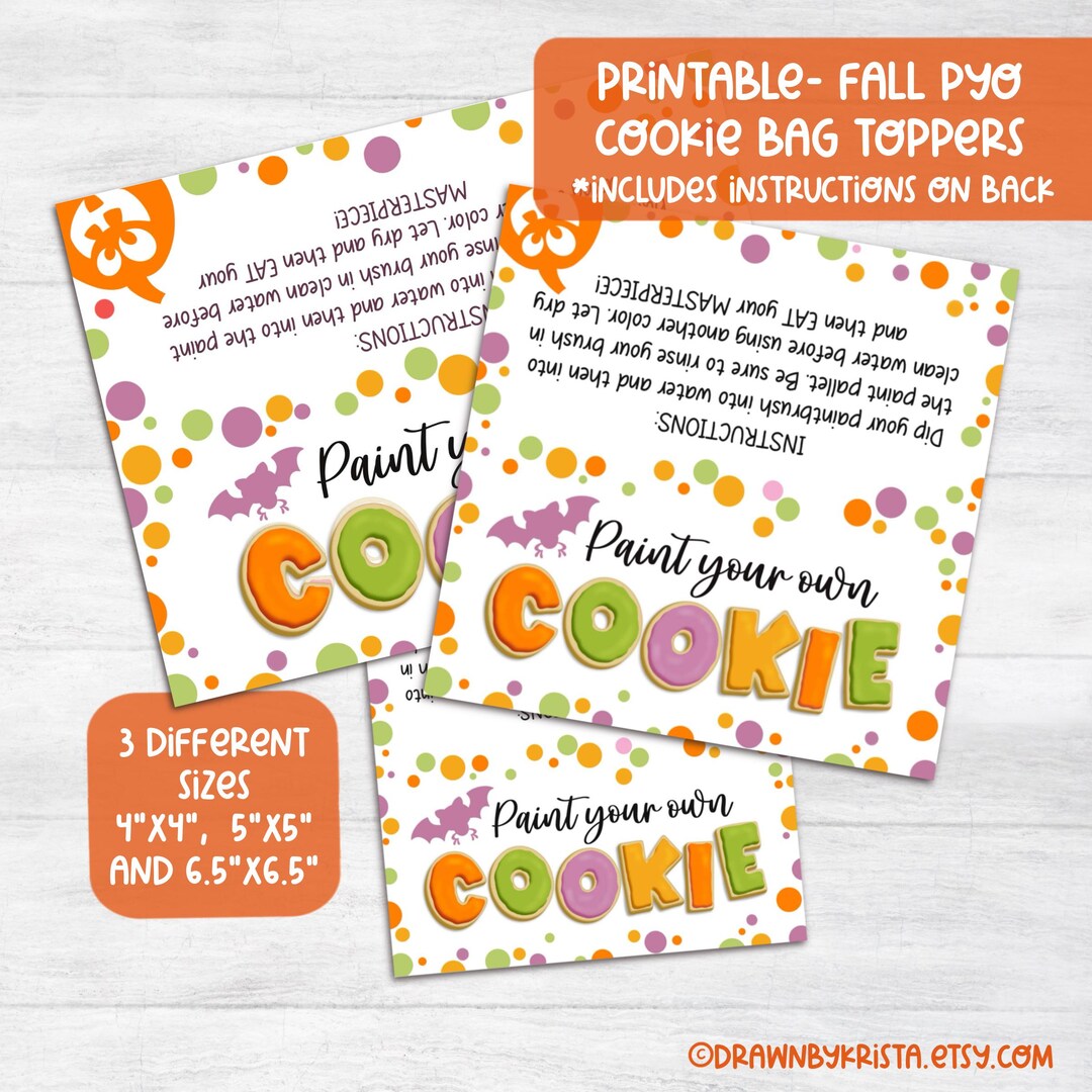 Halloween Printable PYO Cookie Bag Topper Treat Halloween Paint Your ...