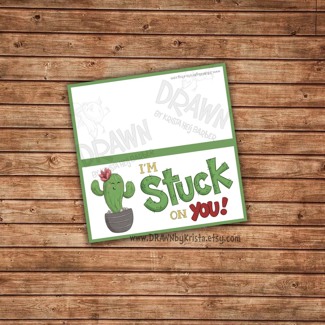I'm Stuck on You, Cactus, Valentine, Printable Bag Topper 4 Pack Set ...
