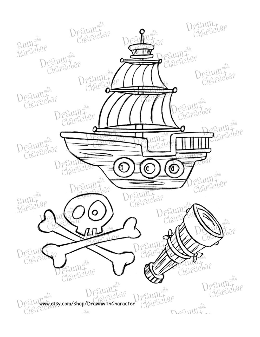 Pirate Ship Digital Stamp Art/ Kopykake Image DS5-PIRATE1SET - Etsy ...
