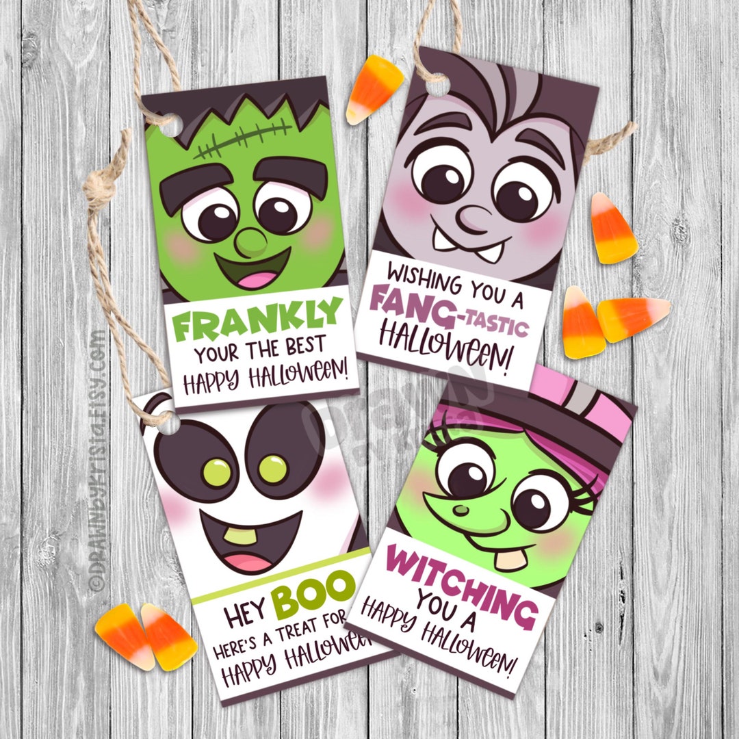 Halloween Vampire Frankenstein Witch Ghost Treat Tags Printable ...