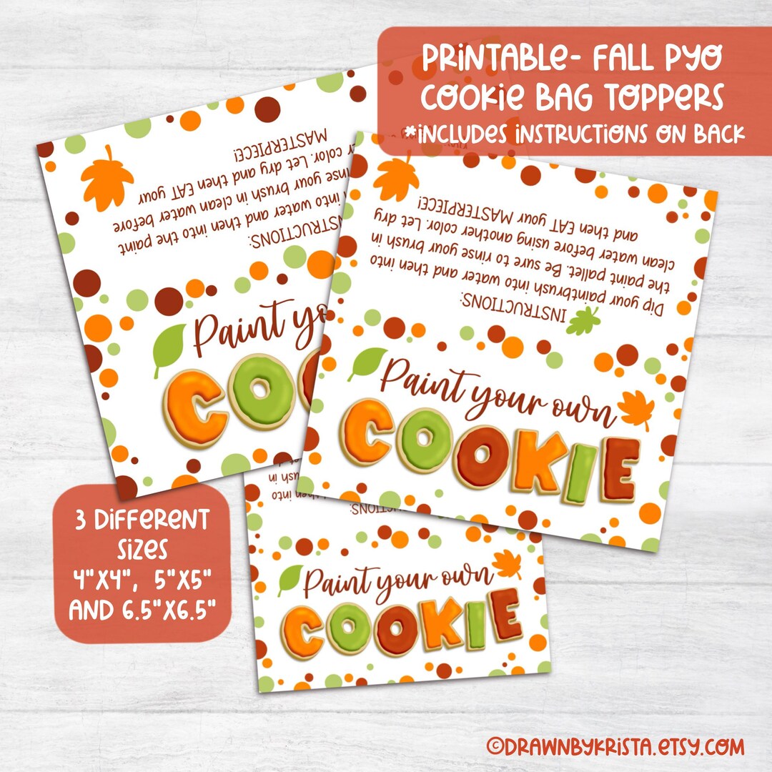 Fall Printable PYO Cookie Bag Topper Treat Fall Paint Your Own ...