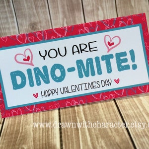 Valentine Printable Bag Topper "you Are Dino-mite!" Valentine, Teacher ...