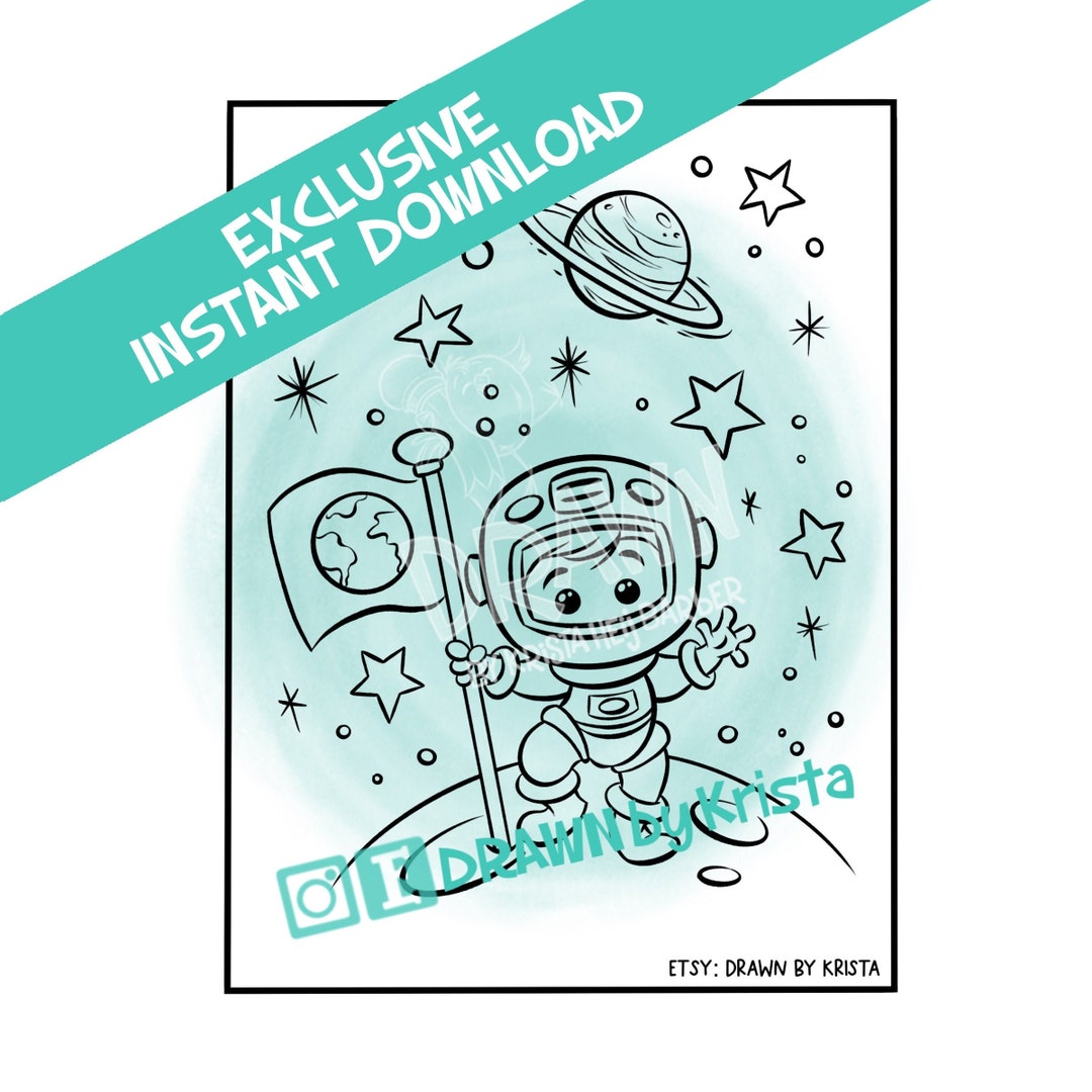 Astronaut, Space, Planets Themed, Printable, Coloring Page - Etsy
