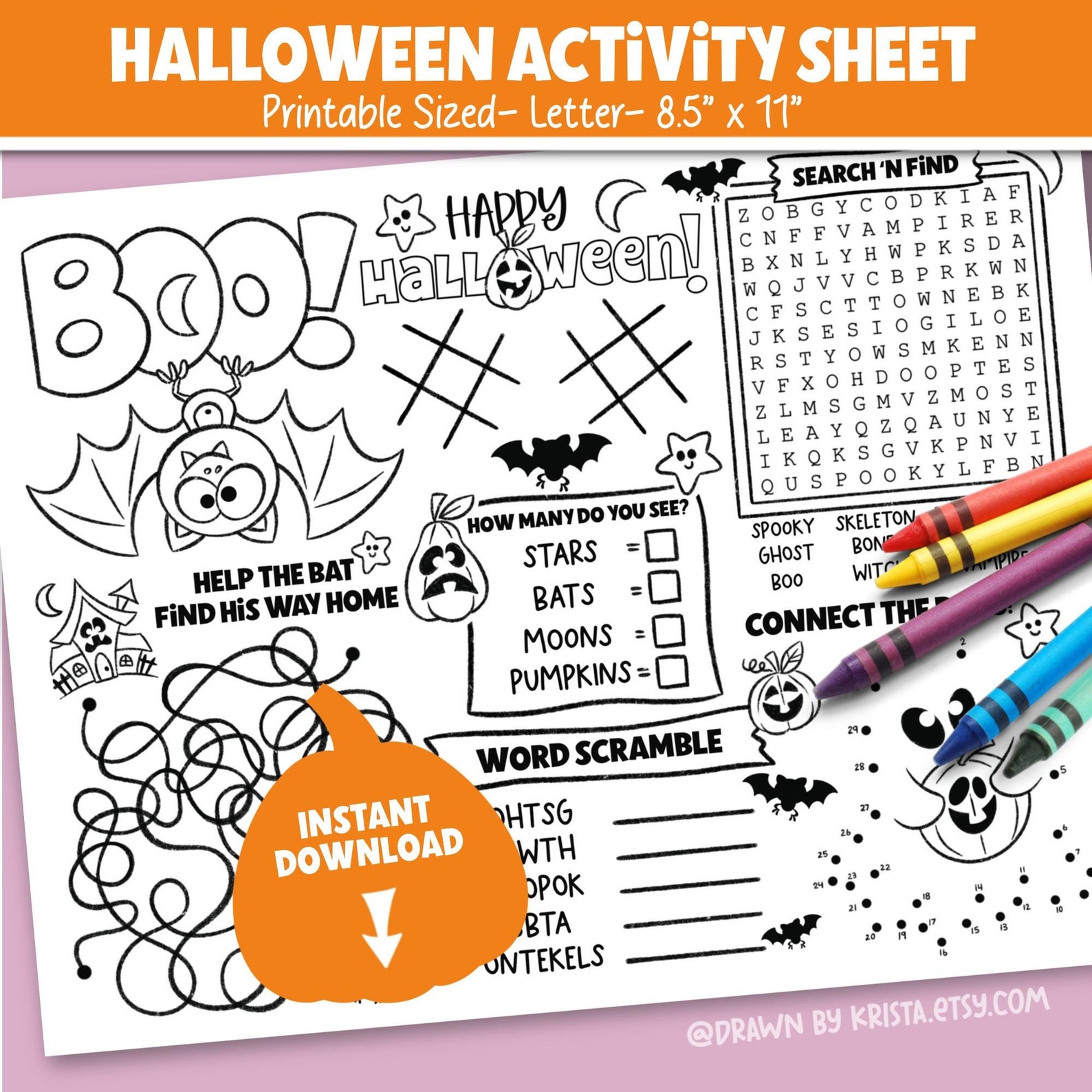 Halloween Coloring Activity Sheet Kids Craft Coloring Card Halloween ...