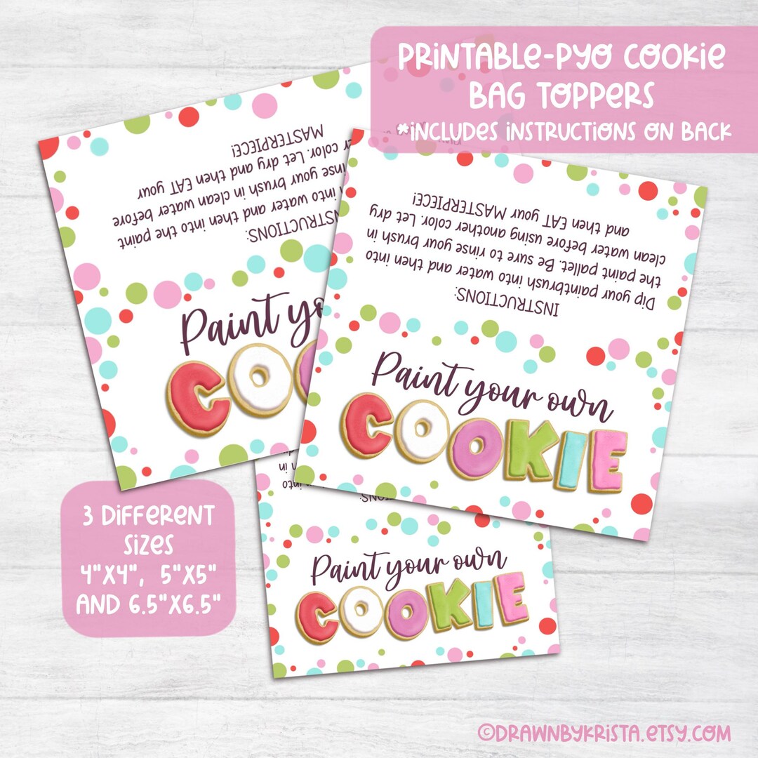 Printable PYO Cookie Bag Topper Treat Bag Paint Your Own Instructions ...