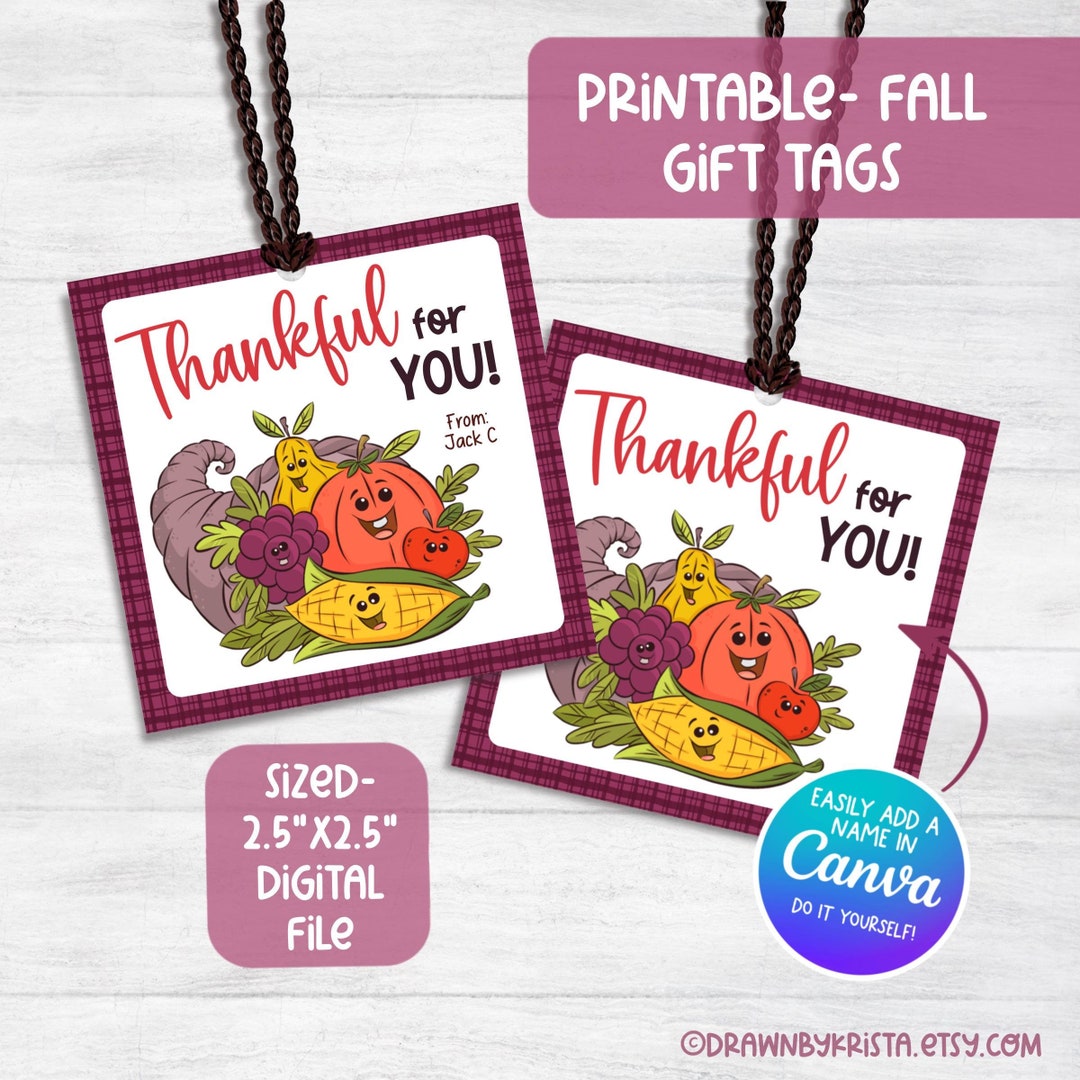 Printable Thankful Gift Tag Cookie Autumn Sweet Treat Gift Tag ...