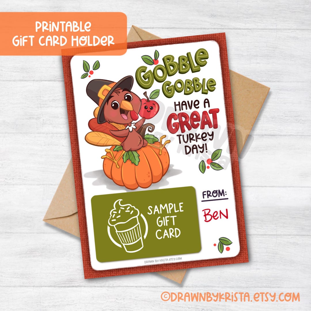Printable Gift Card Holder Turkey Thanksgiving Card Teacher Gift ...