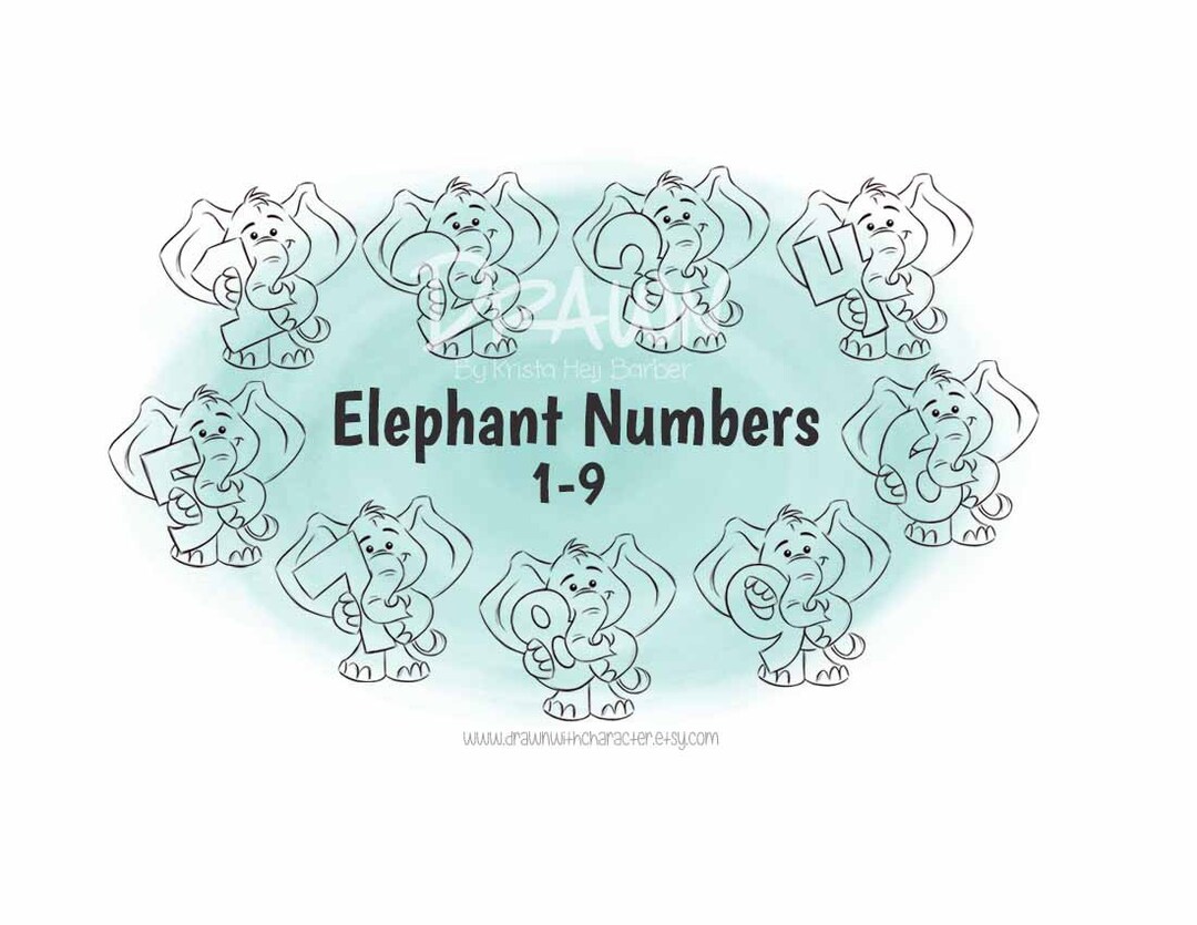 Birthday Elephant Holding a Numbers 1 to 9 Digital Stamp Set - Etsy