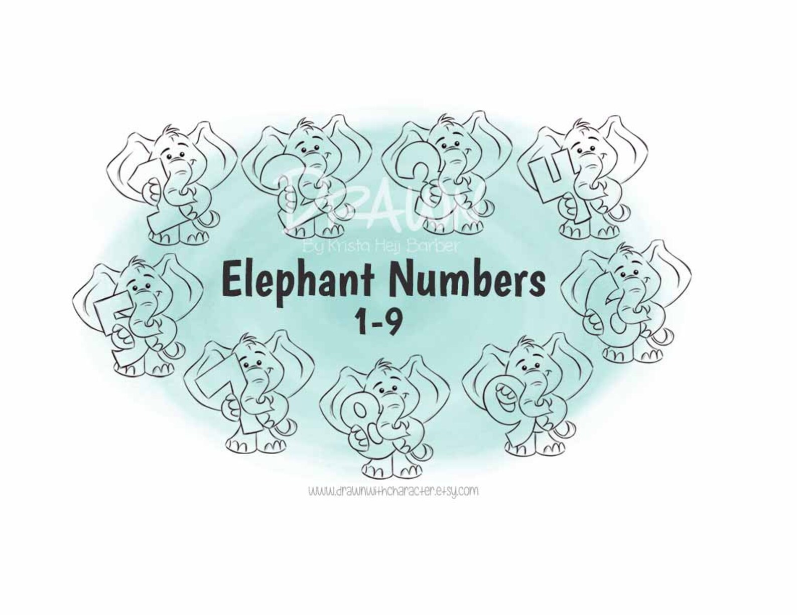 Birthday Elephant Holding a Numbers 1 to 9 Digital Stamp Set - Etsy