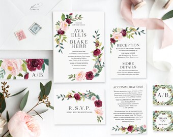 Burgundy Printable Wedding Program Template Instant Download - Etsy