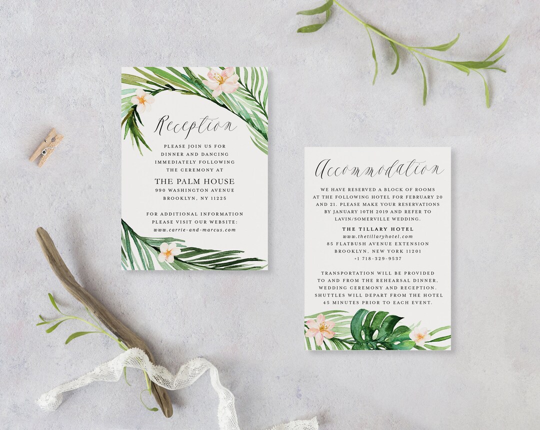 Tropical Beach Wedding Details Card Template Printable - Etsy