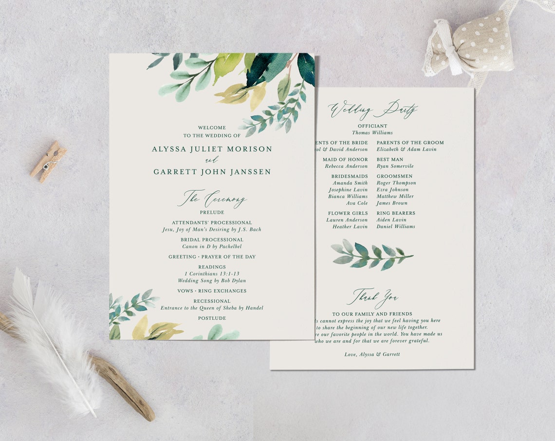 Printable Wedding Program Template Instant Download Order of | Etsy