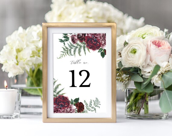 Rustic Woodland Table Numbers Template Printable Floral Fern - Etsy