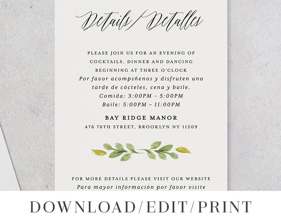 Bilingual Wedding Invitation Template Set Printable Formal - Etsy
