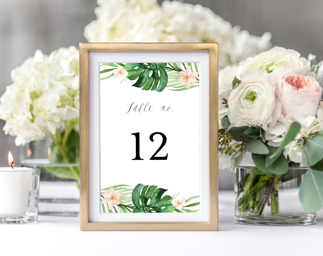 Tropical Table Number Template Printable Beach Wedding Cards Instant ...