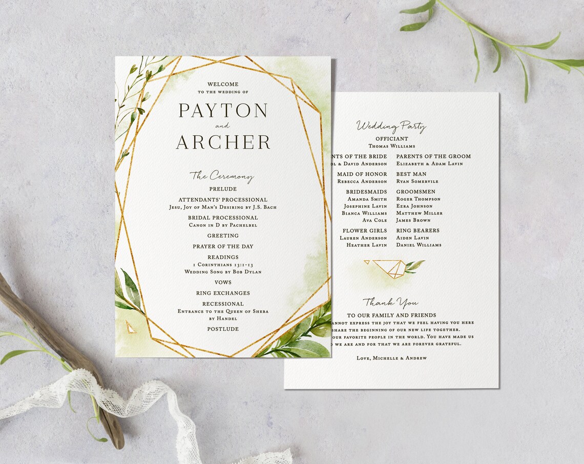 Printable Wedding Program Template Instant Download Order of - Etsy
