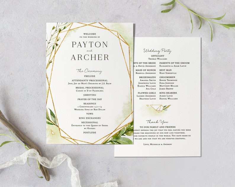 Printable Wedding Program Template Instant Download Order of - Etsy
