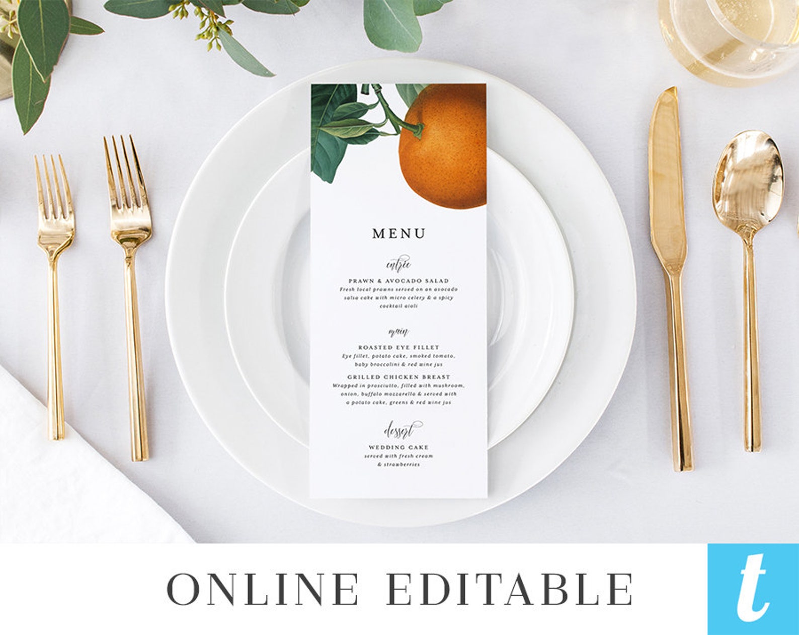 Printable Orange Wedding Invitation Template Bundle Botanical | Etsy