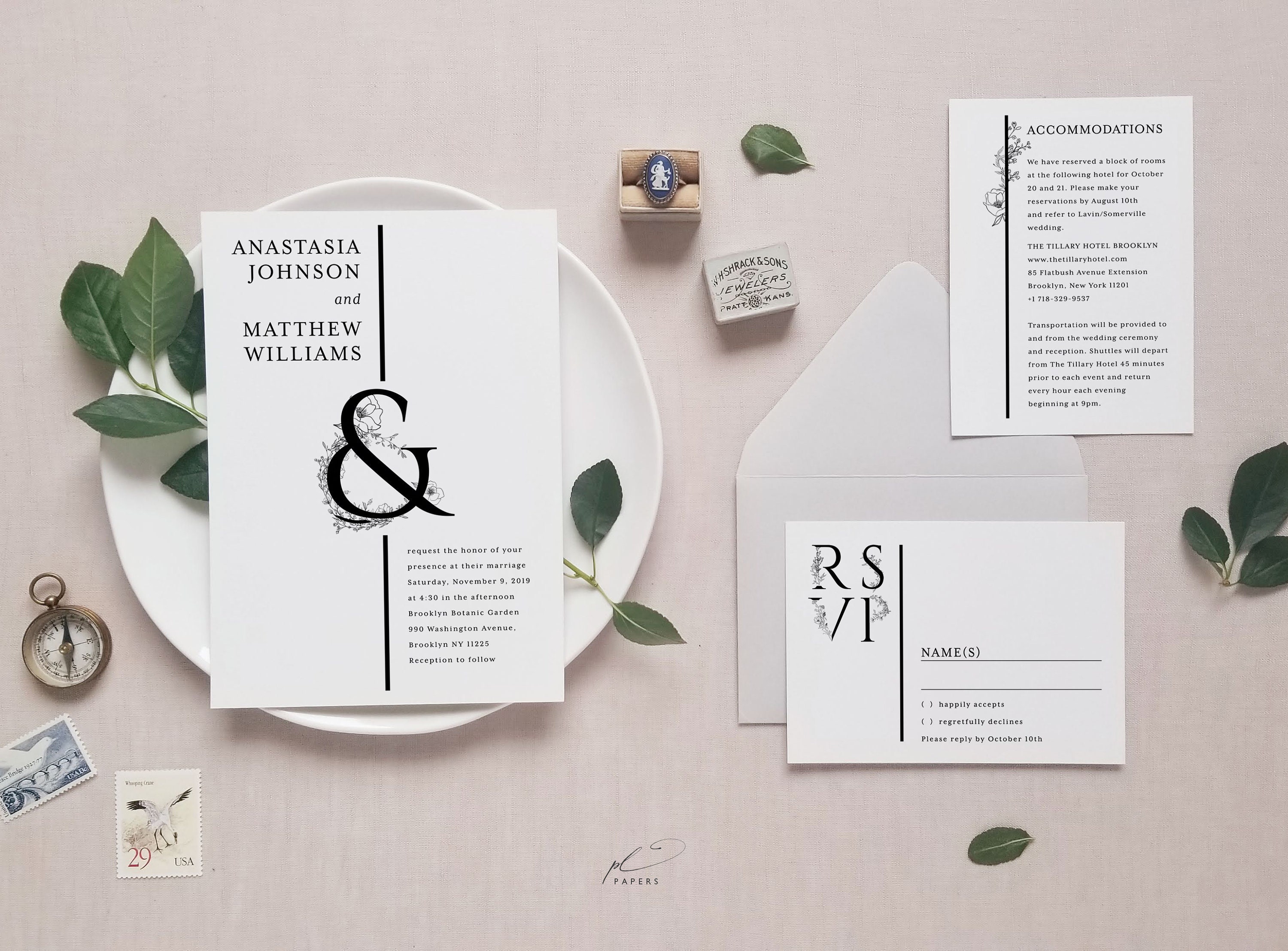 Typography Wedding Invitation Template Set Modern Printable | Etsy