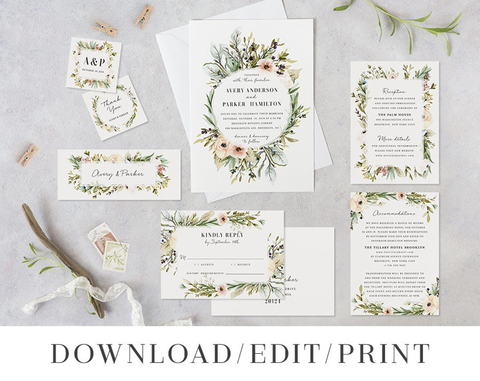Wedding Invitation Template Bundle Printable Set Instant | Etsy