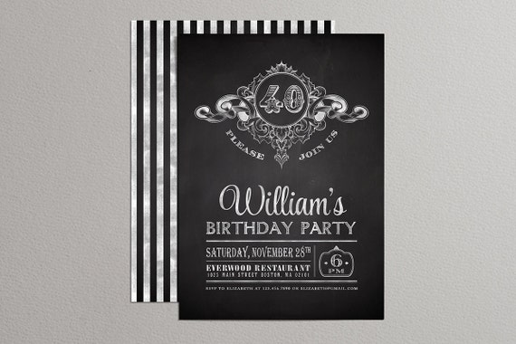 Items Similar To Printable Chalkboard Birthday Party Invitation