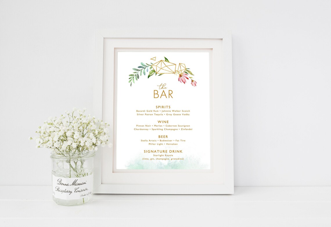 Bar Menu Card Template Printable Wedding Menu Cards Instant | Etsy
