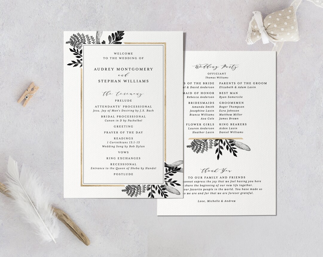 Printable Wedding Program Template, Instant Download Order of Service ...