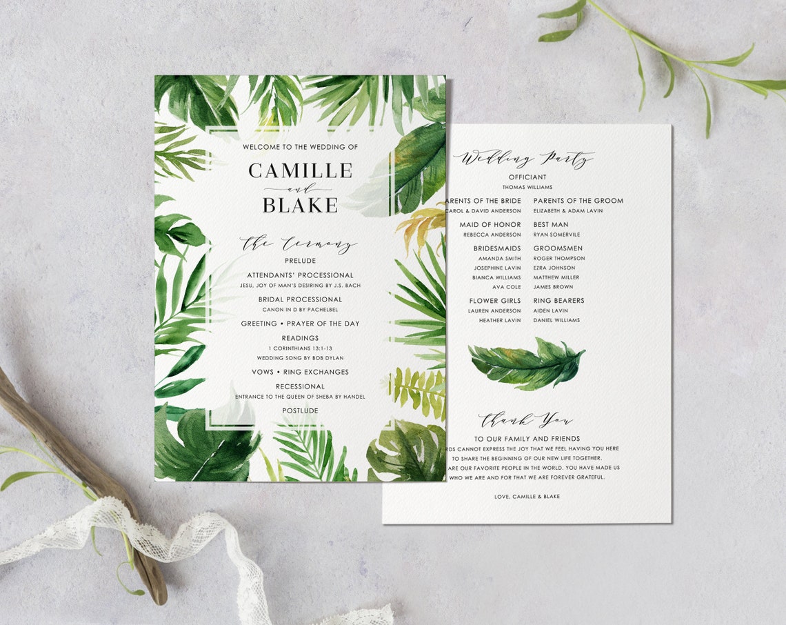 Tropical Beach Wedding Program Template Printable Destination | Etsy