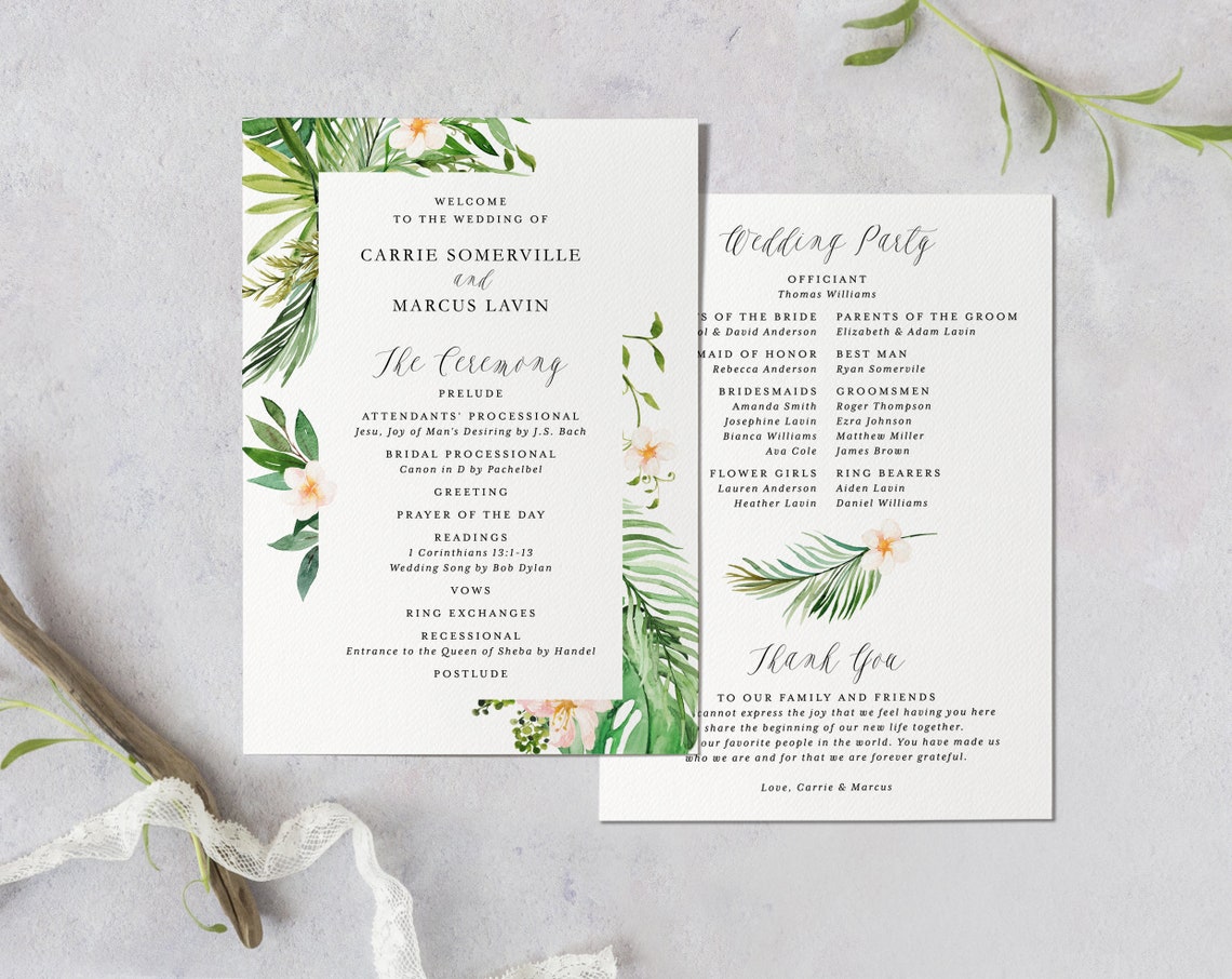 Tropical Beach Wedding Program Template Printable Destination - Etsy