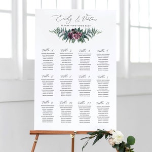 Rustic Woodland Seating Chart Template Printable Floral Fern Purple ...