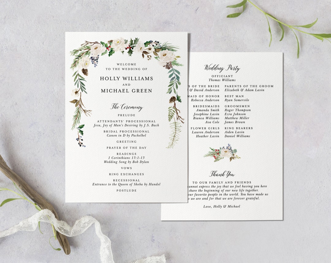 Printable Winter Wedding Program Template Instant Download Order of Service Digital Editable ...