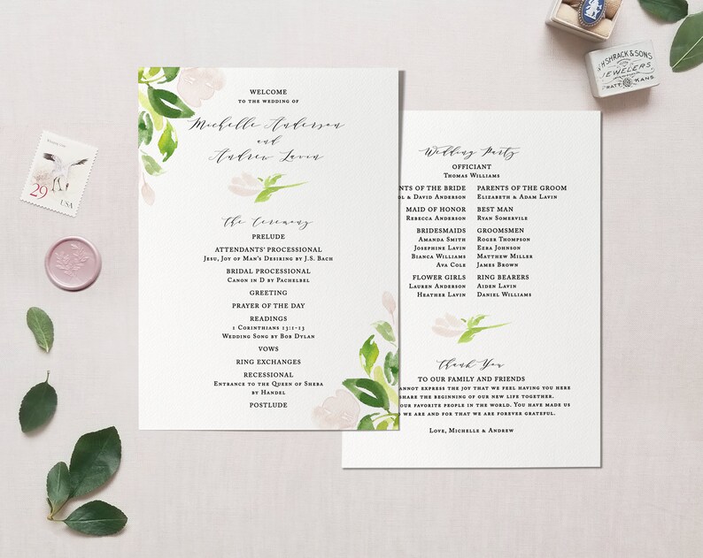Printable Wedding Program Template Instant Download Order of - Etsy