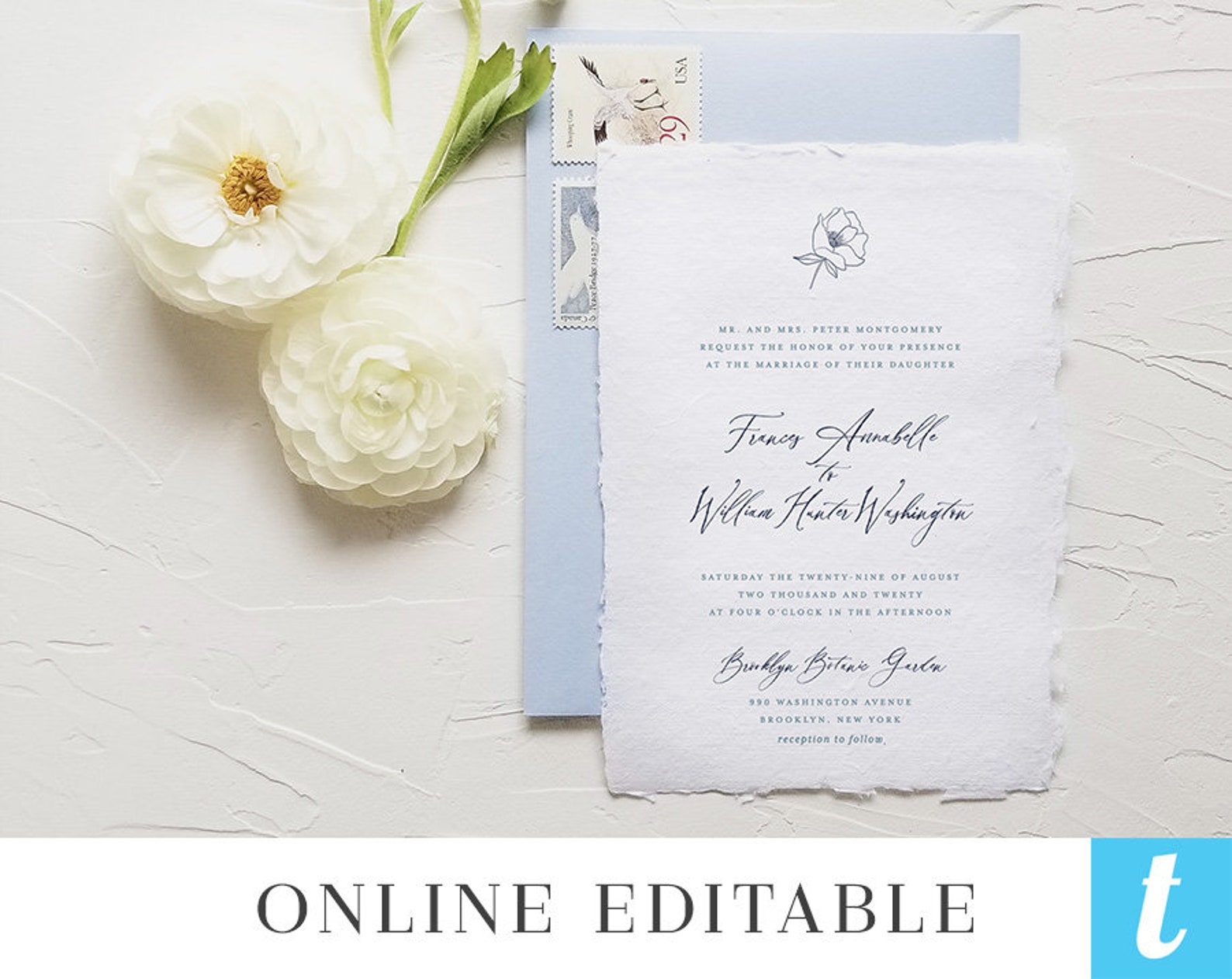 Dusty Blue Wedding Invitation Template Printable Instant | Etsy