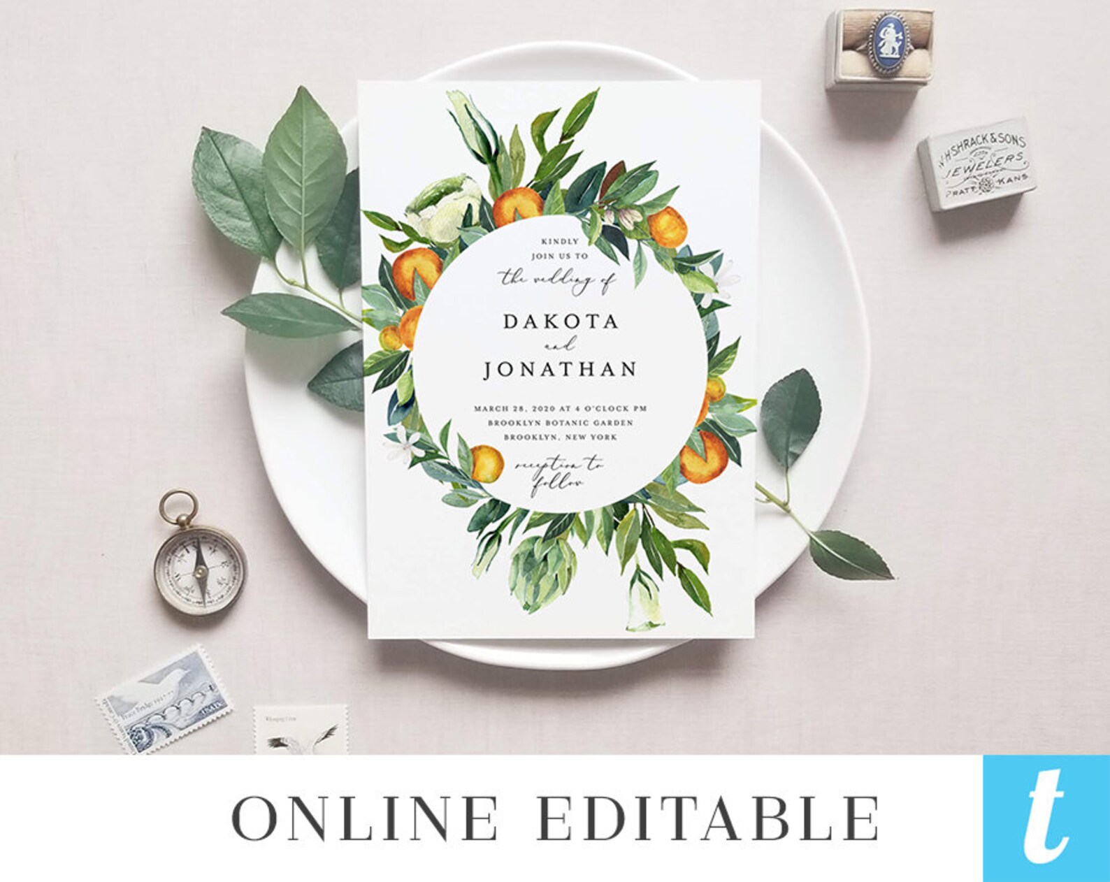 Printable Citrus Wedding Invitation Template Botanical - Etsy