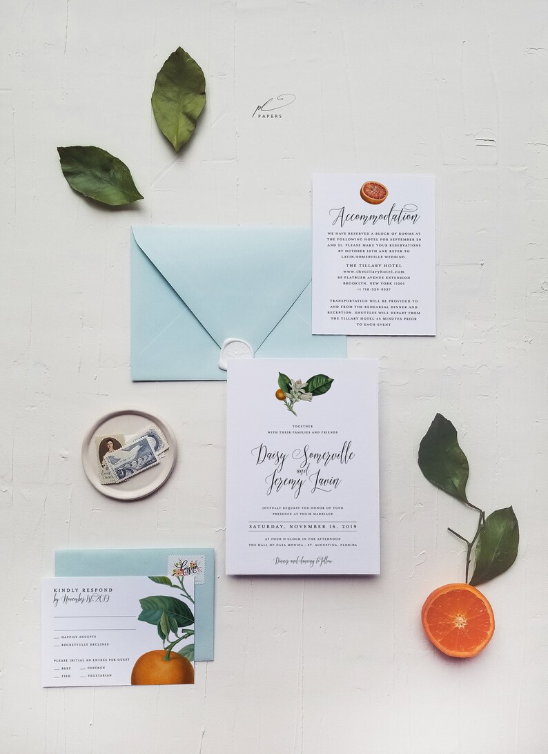 Citrus Wedding Invitation Template Set Printable Orange - Etsy