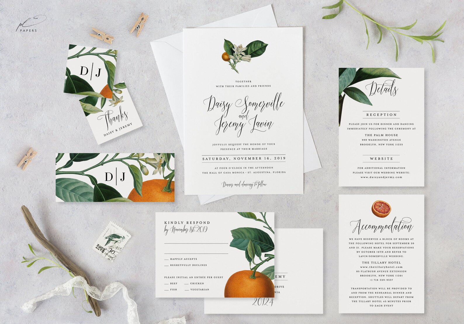 Citrus Wedding Invitation Template Set Printable Orange - Etsy