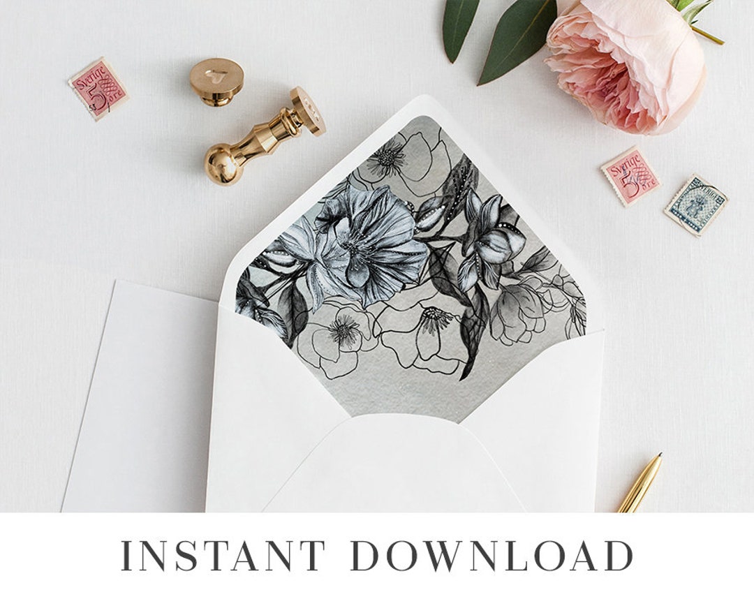 Printable Wedding Envelope Liner, Envelope Liners, Floral Envelope ...