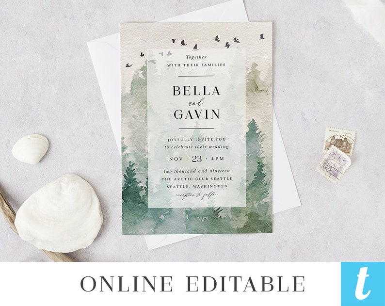 Forest Wedding Invitation Template Printable Outdoor Woodland | Etsy