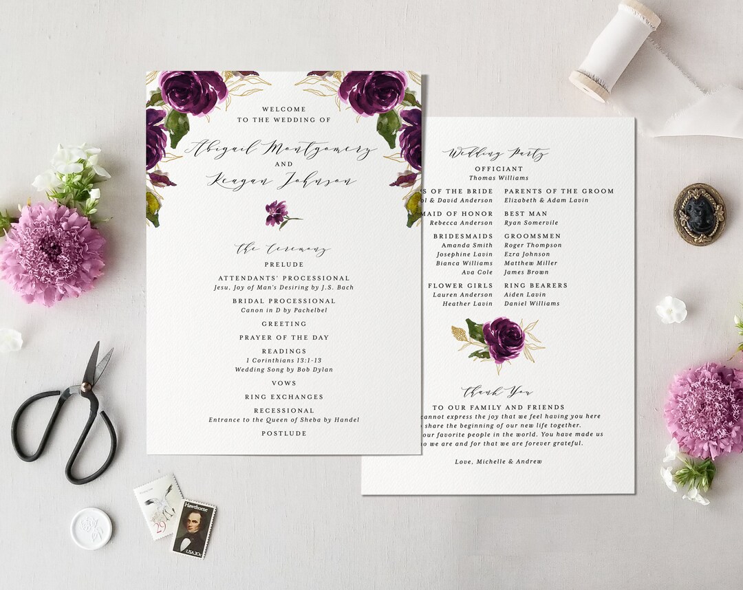 Purple Wedding Program Template Printable Instant Download Order of ...